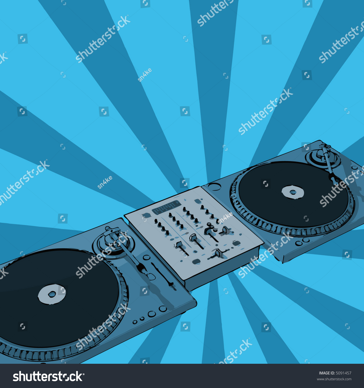 Turntables Audio Mixing Console Retro Background: vector de stock ...
