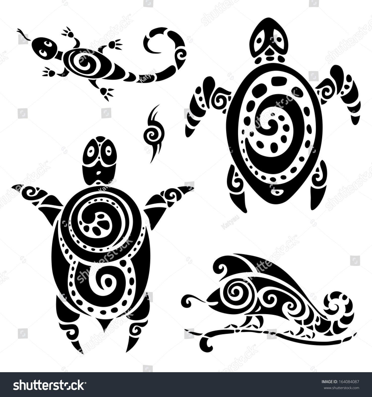 Turtle Polynesian Tattoo Tribal Pattern Set Stock Vector (Royalty Free ...