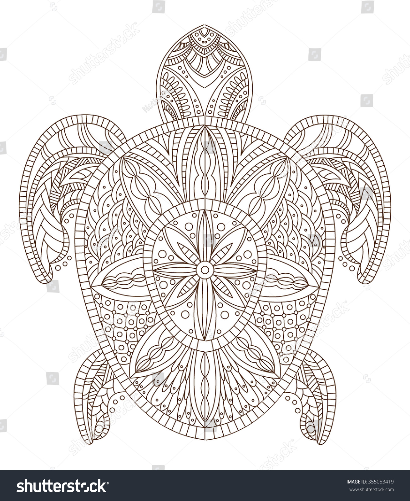 Turtle Vector Illustration Zentangle Style Hand 스톡 벡터(로열티 프리) 355053419 ...