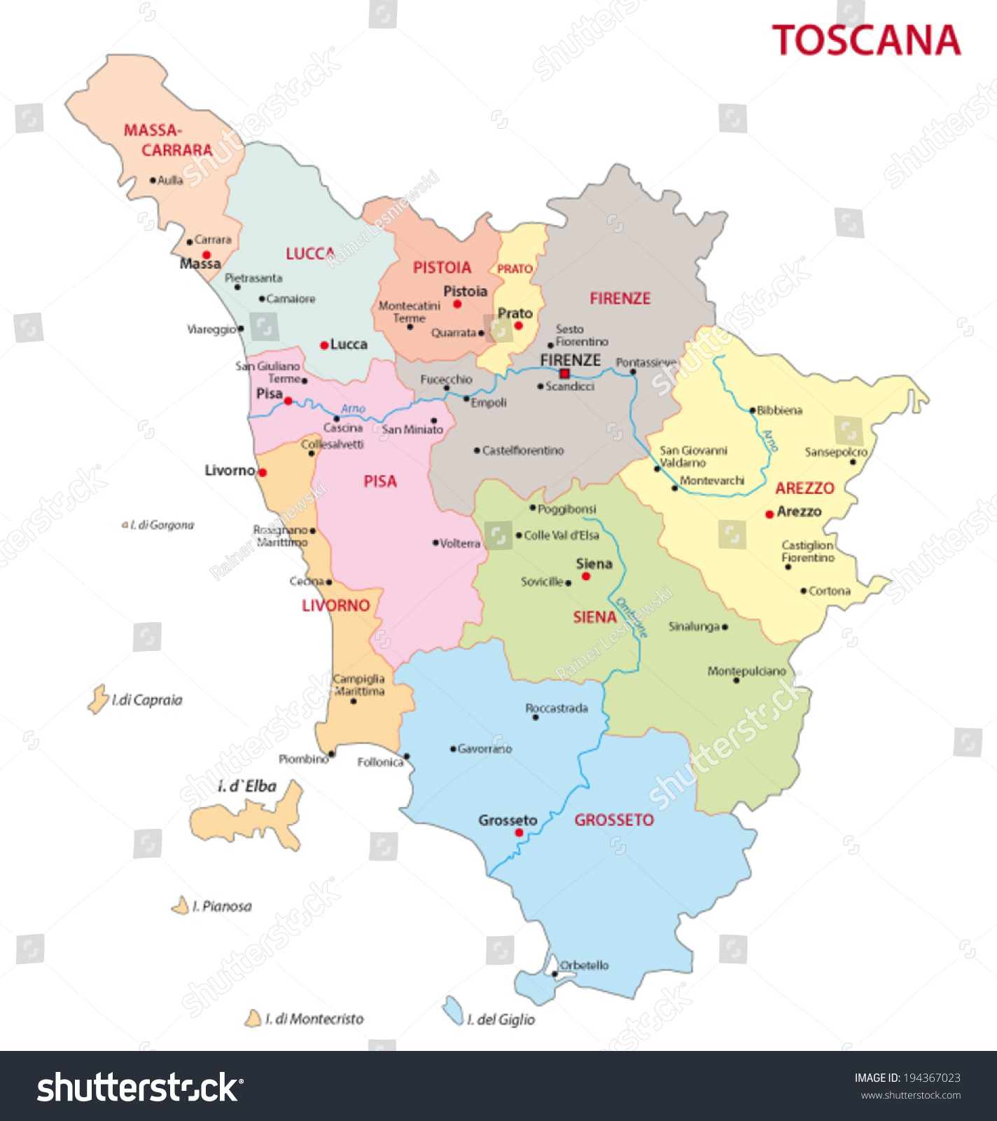 Tuscany Administrative Map Stock Vector (Royalty Free) 194367023 ...