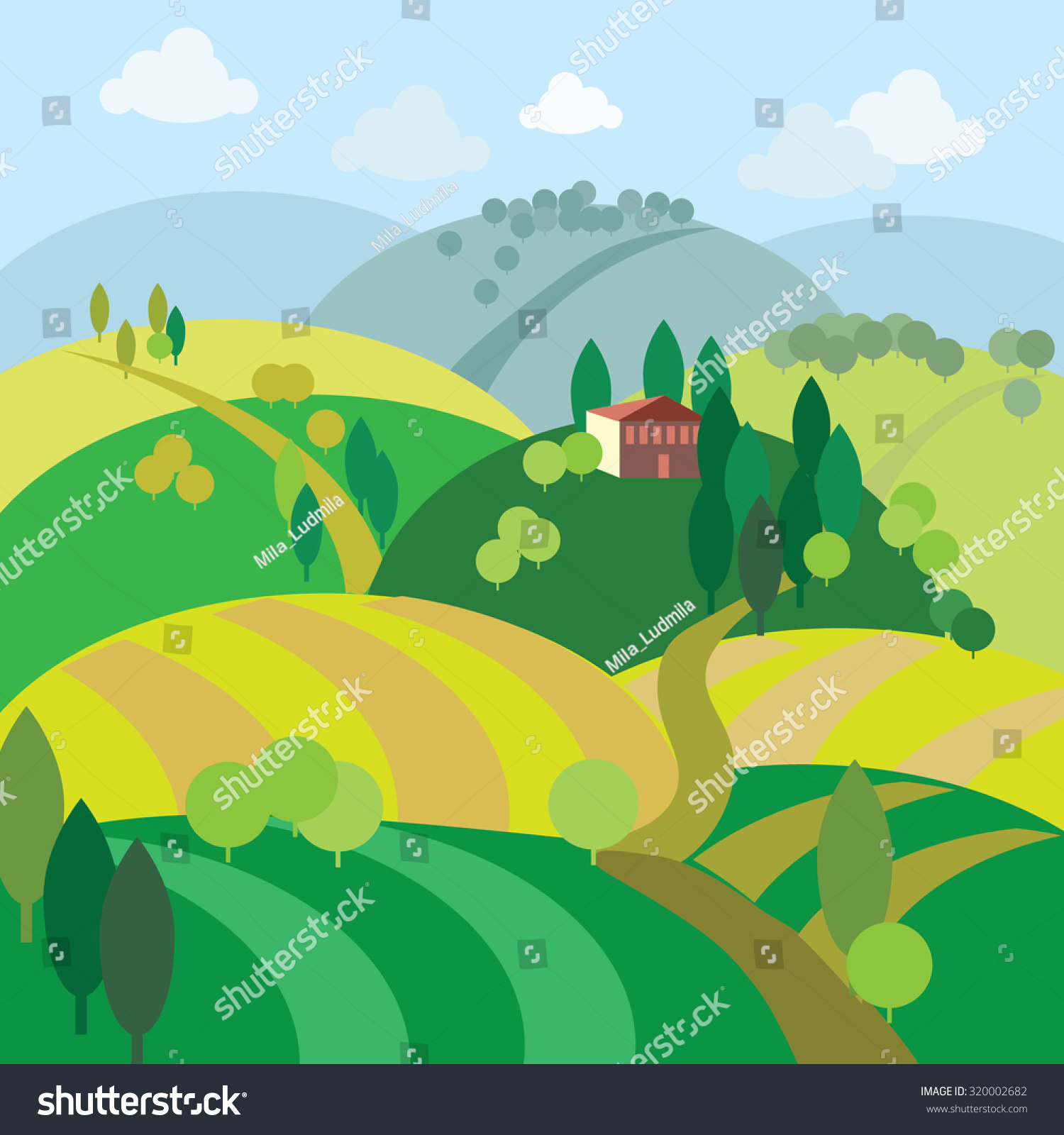 Tuscany Landscape Vector Illustration Stockvector 320002682 - Shutterstock
