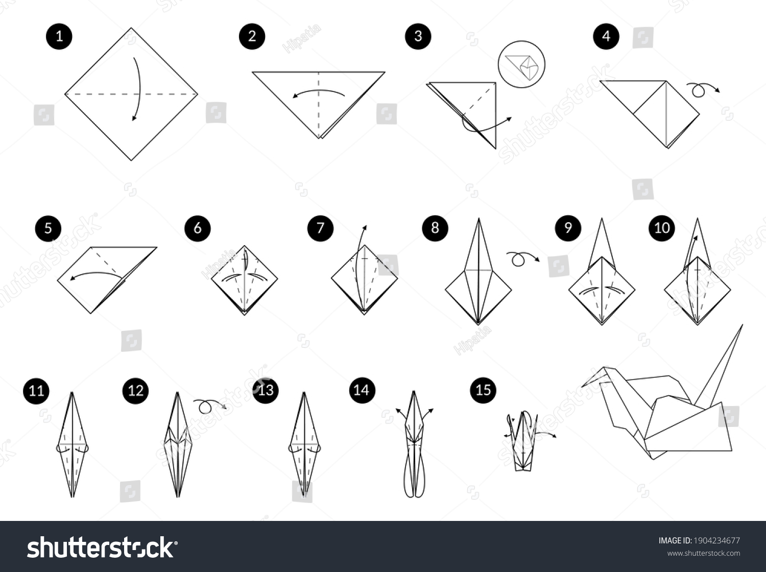Tutorial How Make Origami Crane Step: เวกเตอร์สต็อก (ปลอดค่าลิขสิทธิ์ ...