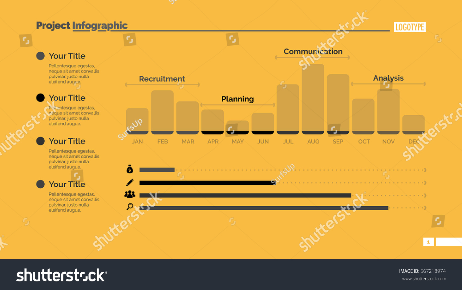 Twelve Month Bar Chart Slide Template Stock Vector (Royalty Free) 567218974