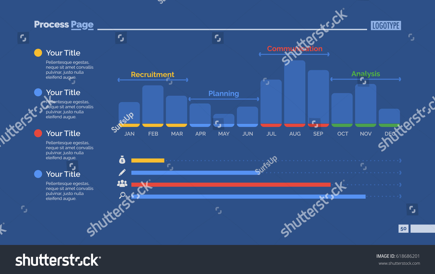 Twelve Month Bar Chart Slide Template Stock Vector (Royalty Free ...