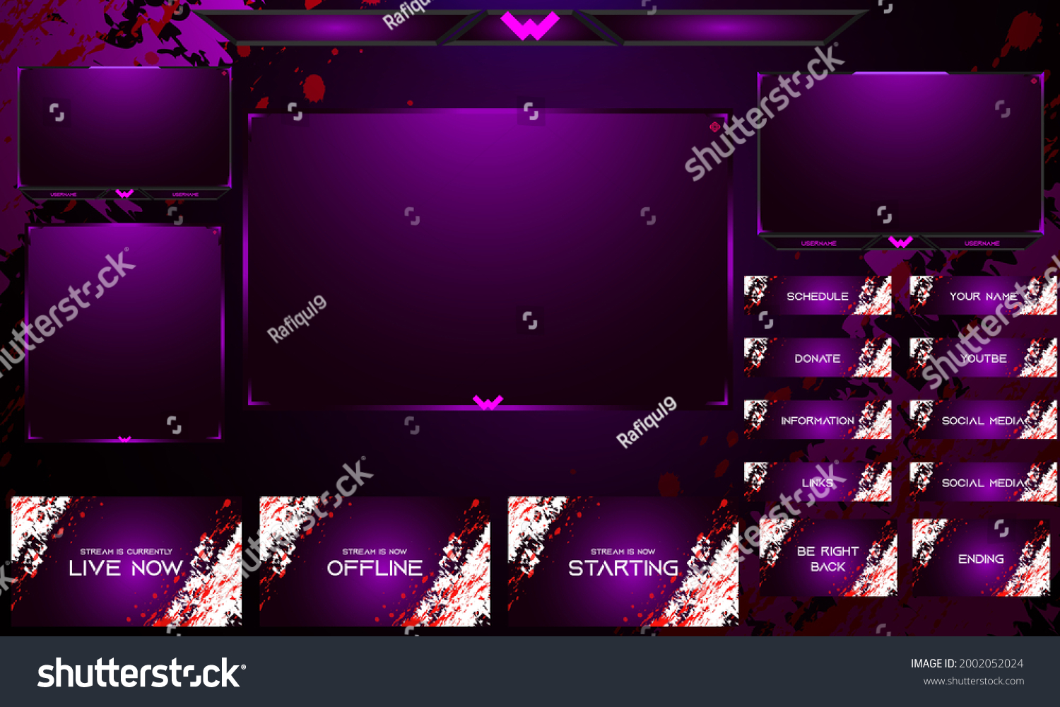 Twitch Overlay Live Stream Template Set Stock Vector (Royalty Free ...
