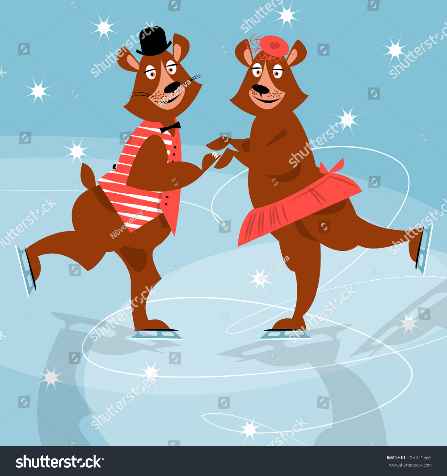 Two Bear Skating Winter Vector Illustration: เวกเตอร์สต็อก (ปลอดค่า ...