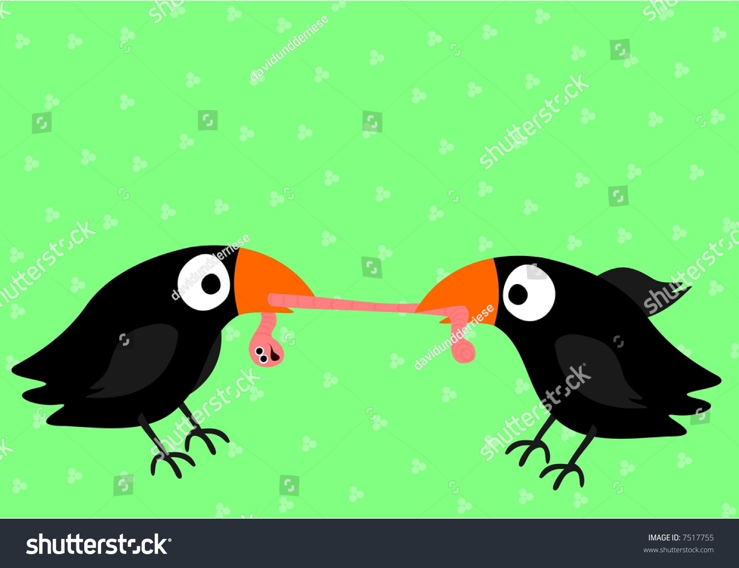 Two Black Birds Fighting Worm Vector: vector de stock (libre de ...