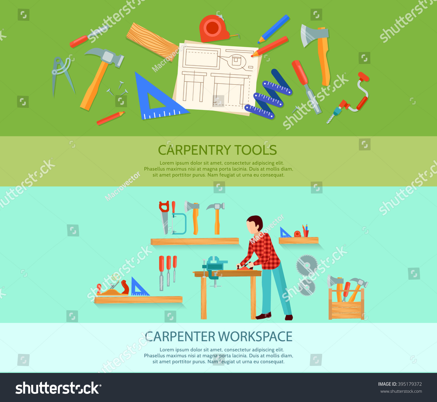 Two Carpentry Works Flat Banners Set Stock Vector (Royalty Free ...