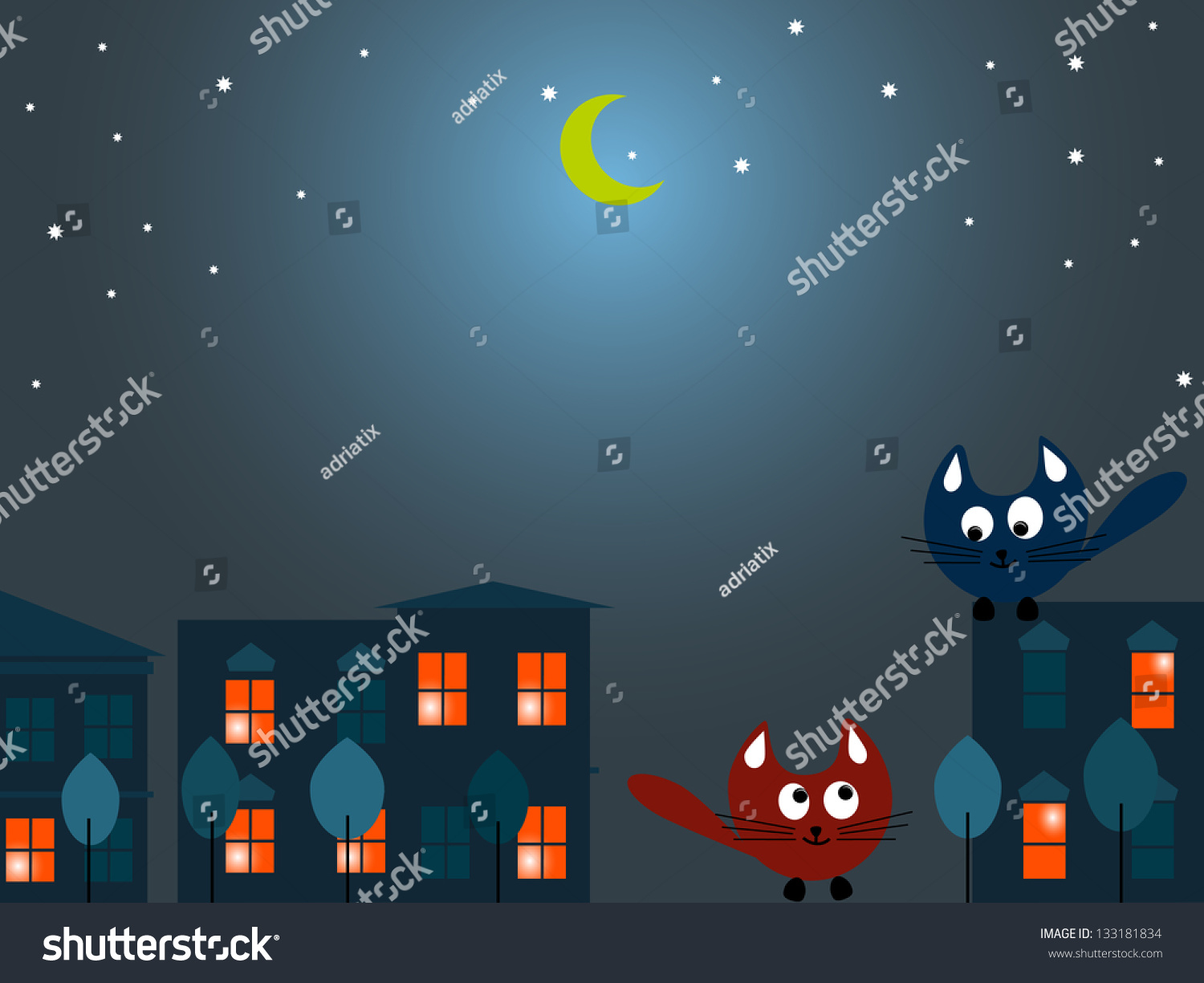Two Cats Night Stock Vector (Royalty Free) 133181834 | Shutterstock