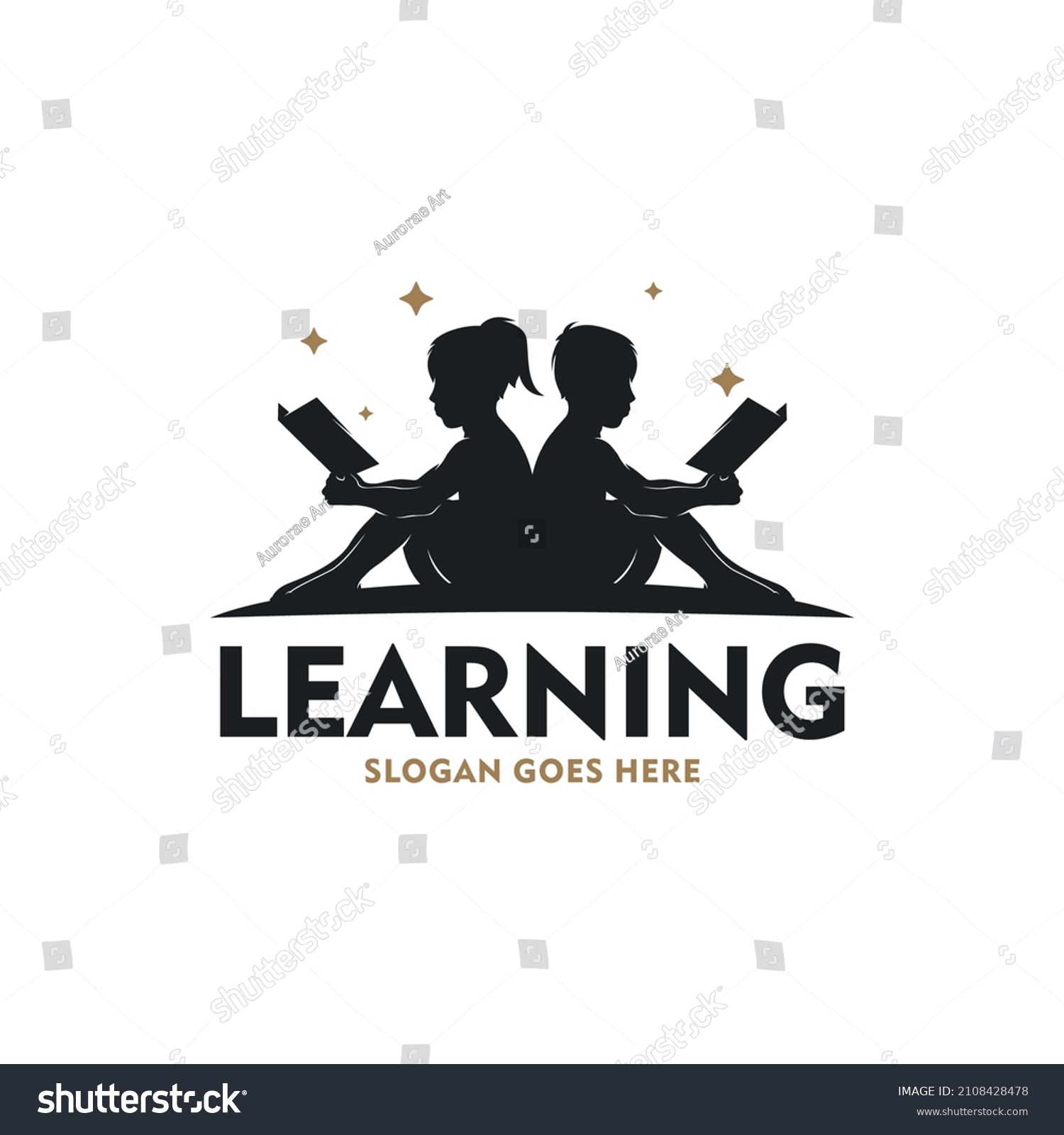 Two Children Reading Books Logo Design Stock Vector (Royalty Free ...