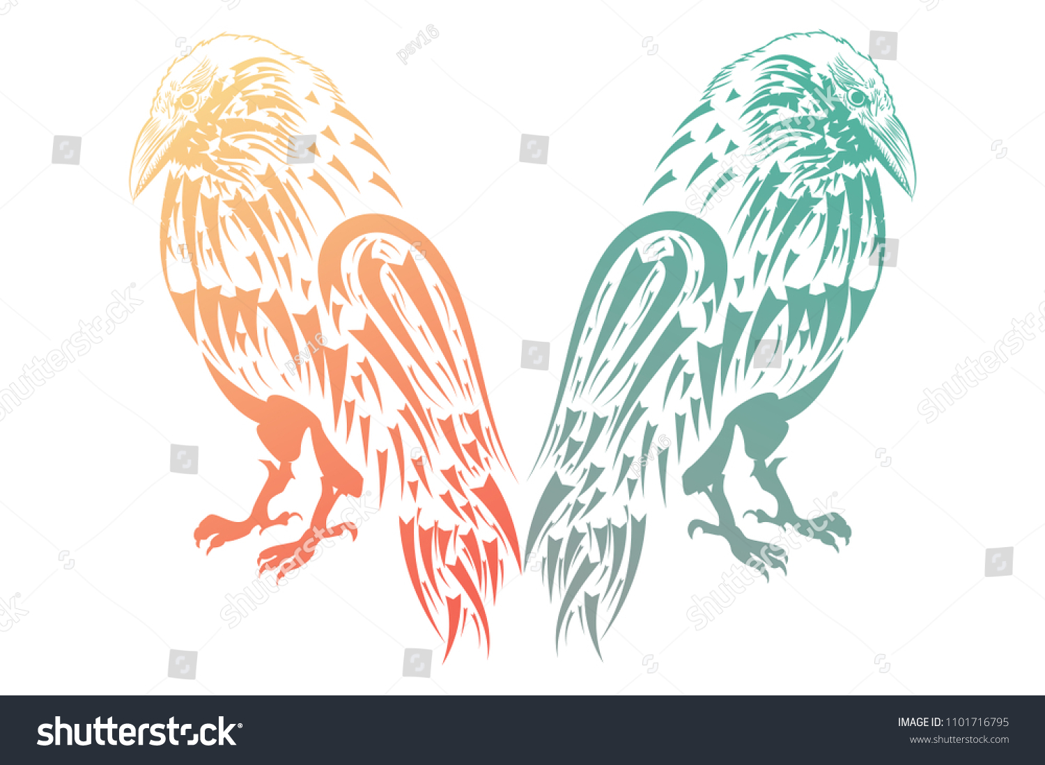 Two Crows Gradient Color Tatu Design Stock Vector (Royalty Free) 1101716795