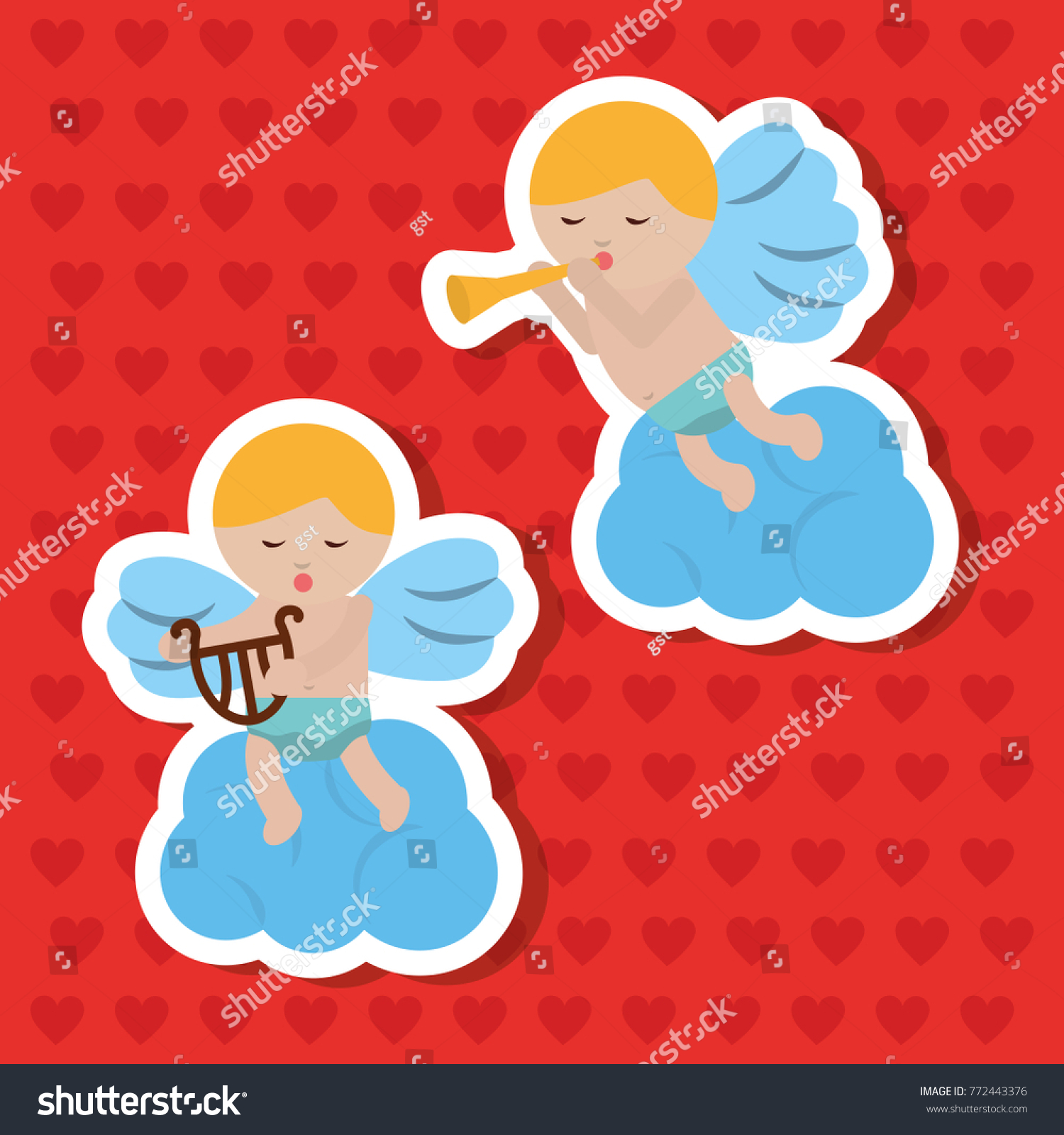 Two Cupid Sitting Clouds Making Music Stock Vector (Royalty Free) 772443376