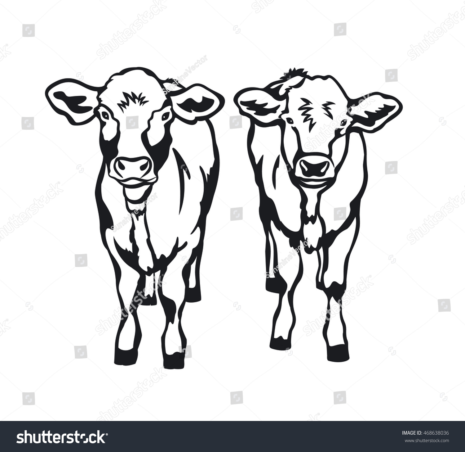 Two Cute Cows Front View Vector Stock Vector (Royalty Free) 468638036