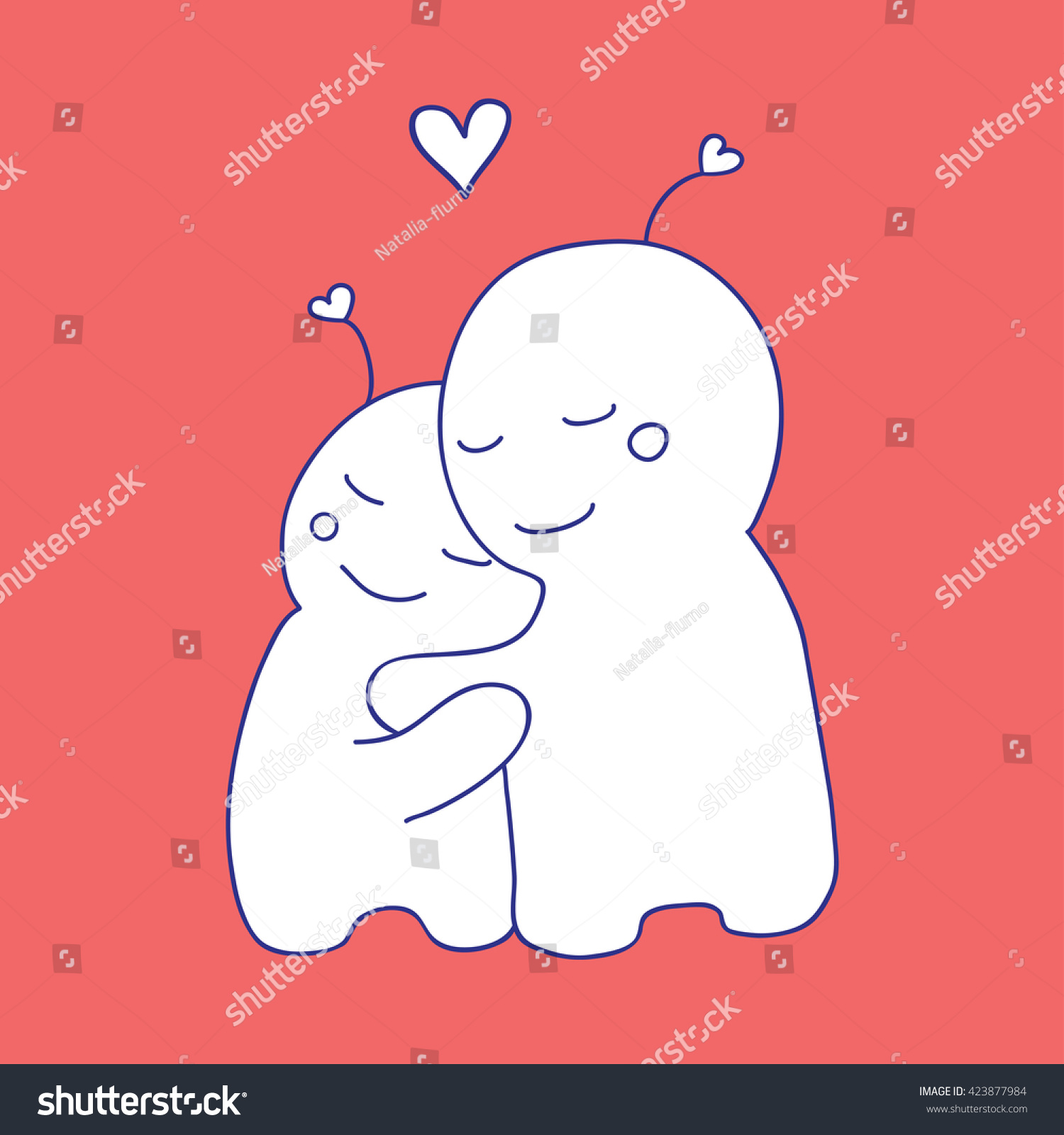 Two Cute Creatures Cuddling Vector Illustration Stock Vector (Royalty ...