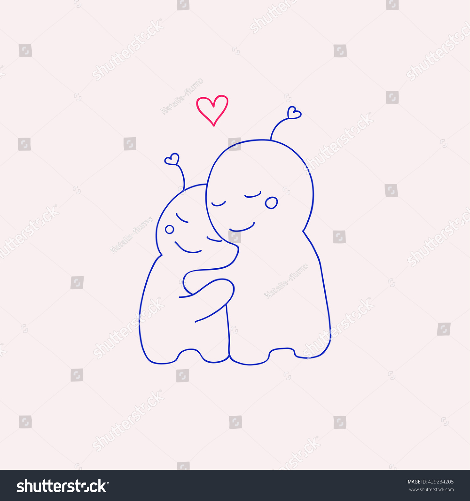 Two Cute Creatures Cuddling Vector Illustration Stock Vector (Royalty ...