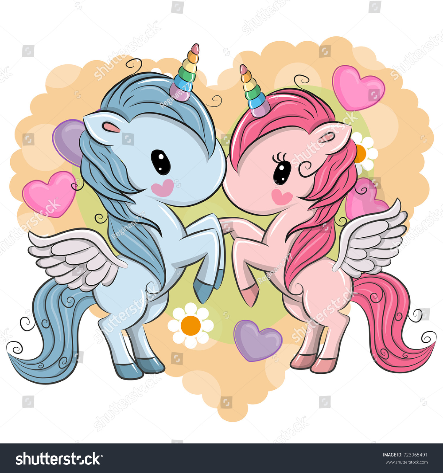 Two Cute Unicorns On Hearts Background Stock Vector (Royalty Free ...