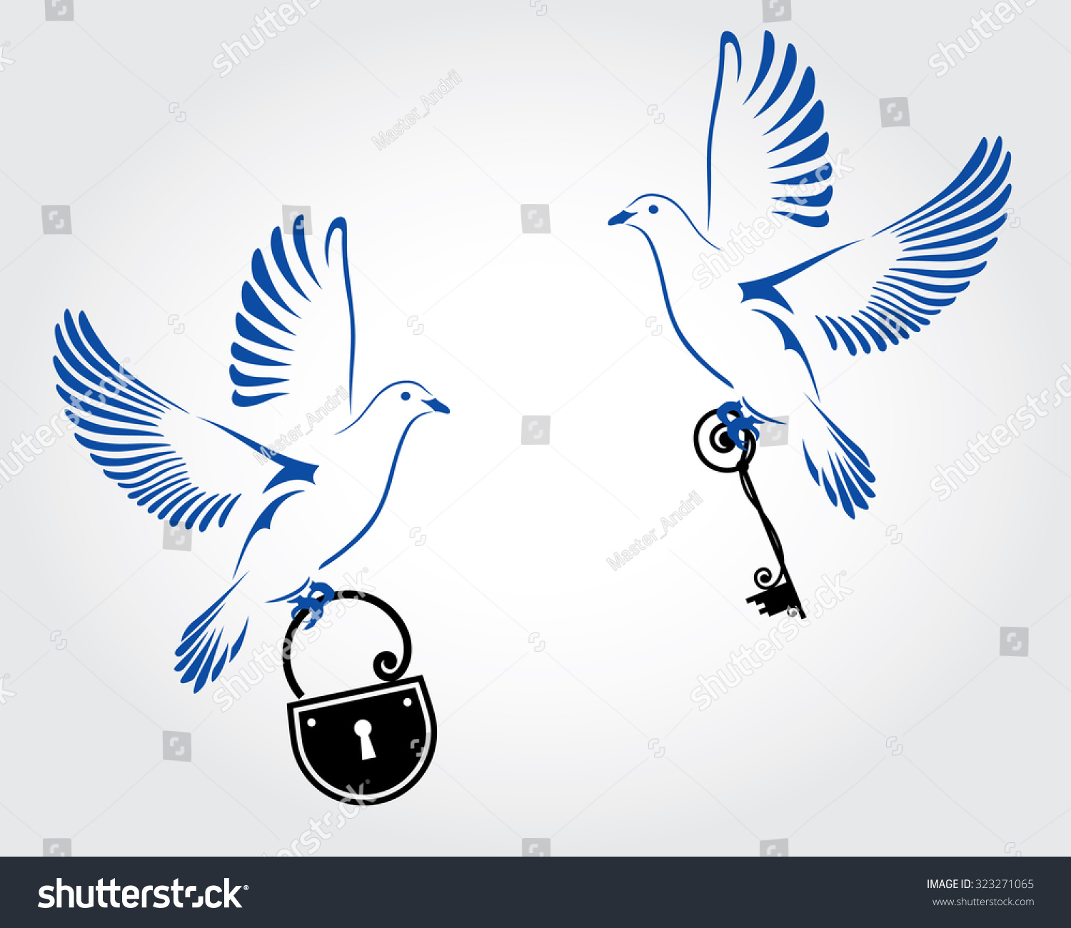 Two Doves Flying Lock Key Vector: vector de stock (libre de regalías ...