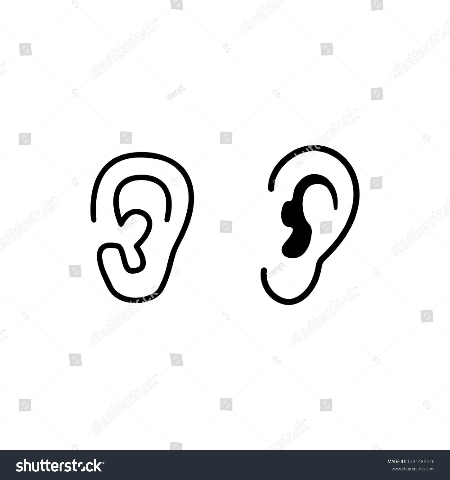 Vektor Stok Two Ear Lobe Side View Outline (Tanpa Royalti) 1231486426 ...