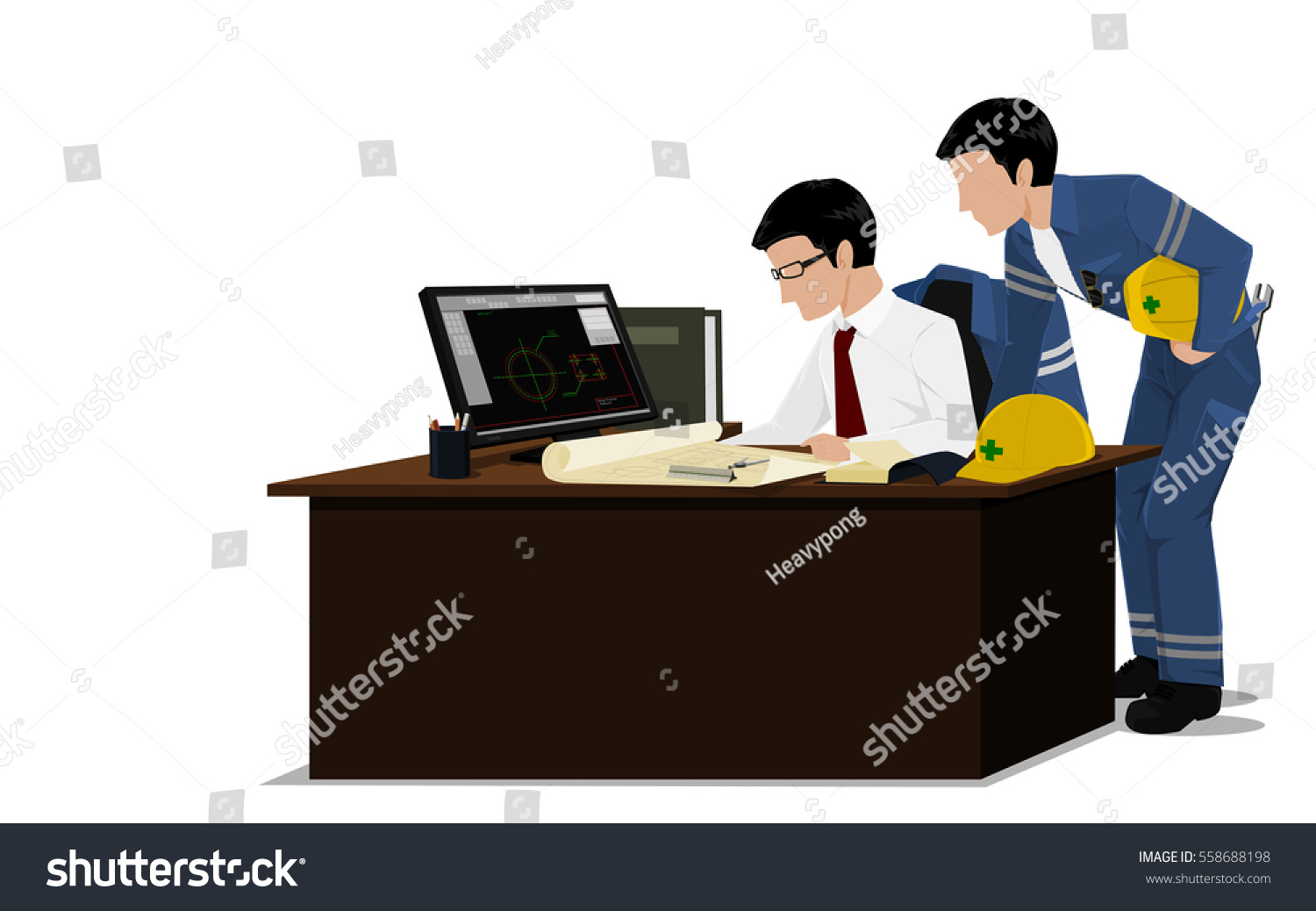 Two Engineers Verifying Drawing Together On Stock Vector (Royalty Free ...