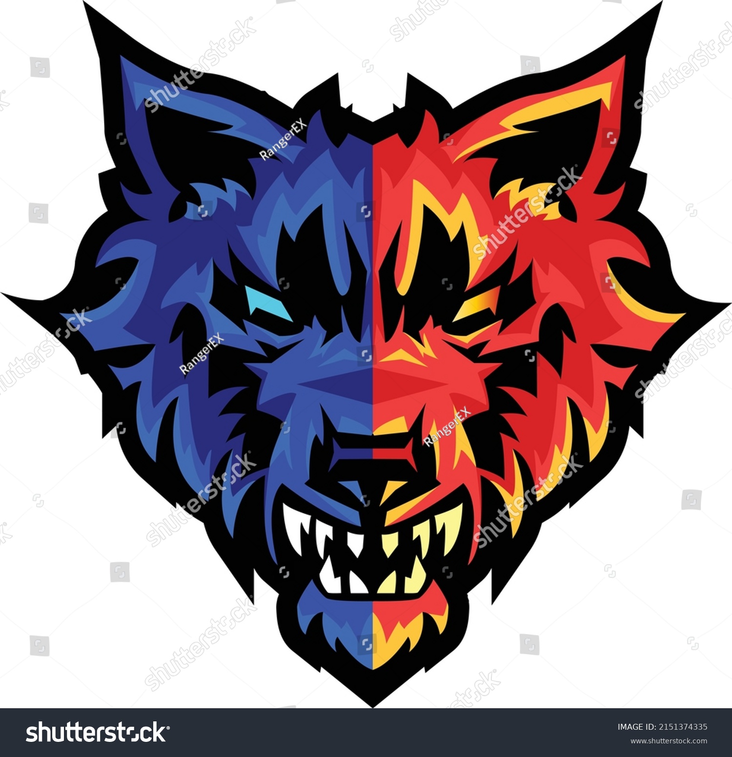 Two Faced Wolf Representing Ice Fire Stock Vector (Royalty Free ...