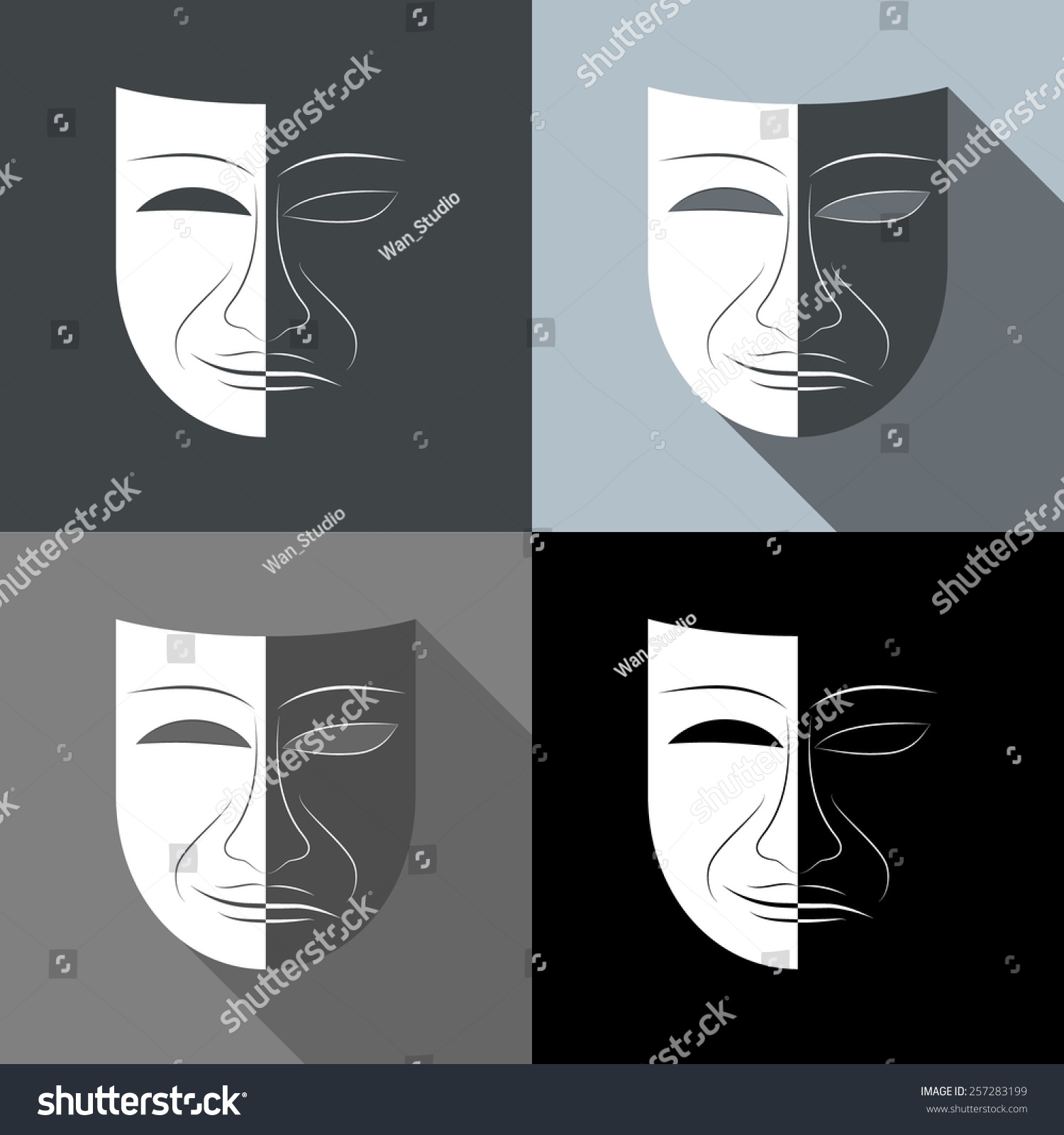 Two Faces Mask Long Tail Shadow Stock Vector (Royalty Free) 257283199 ...