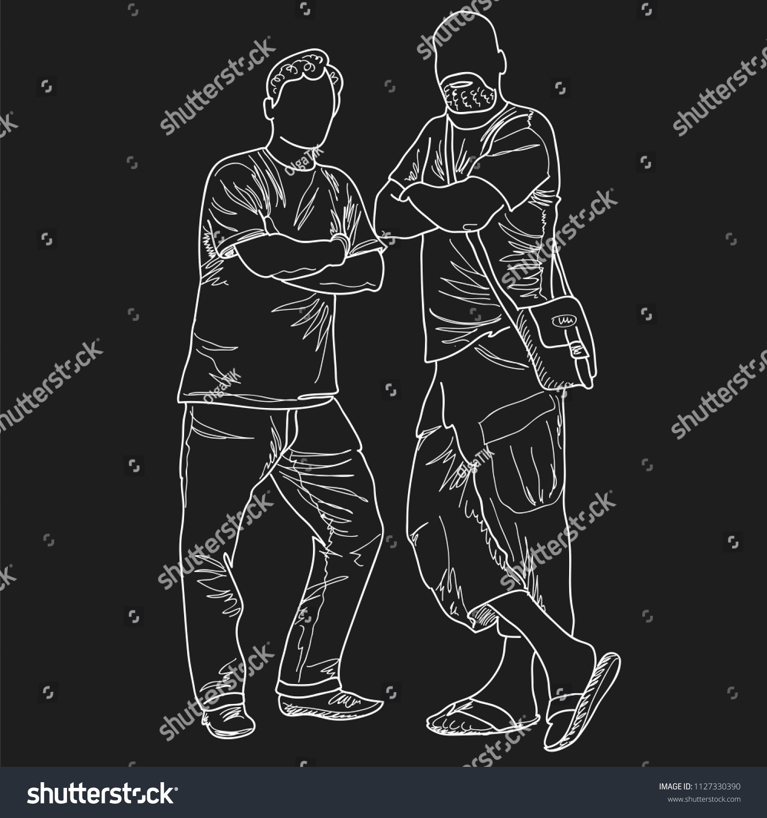 Two Friends Vector Graphic Drawing Sketch Stock Vector (Royalty Free ...