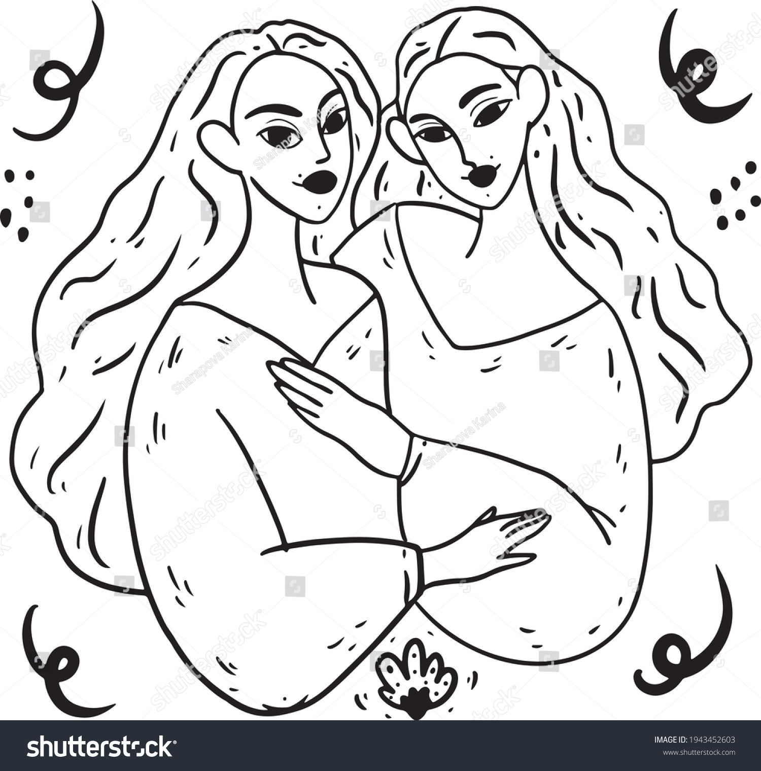 Two Girls Hug Each Other Black Stock Vector (Royalty Free) 1943452603 Two Girls Hug Each Other Black Stock Vector (Royalty Free) 1943452603
