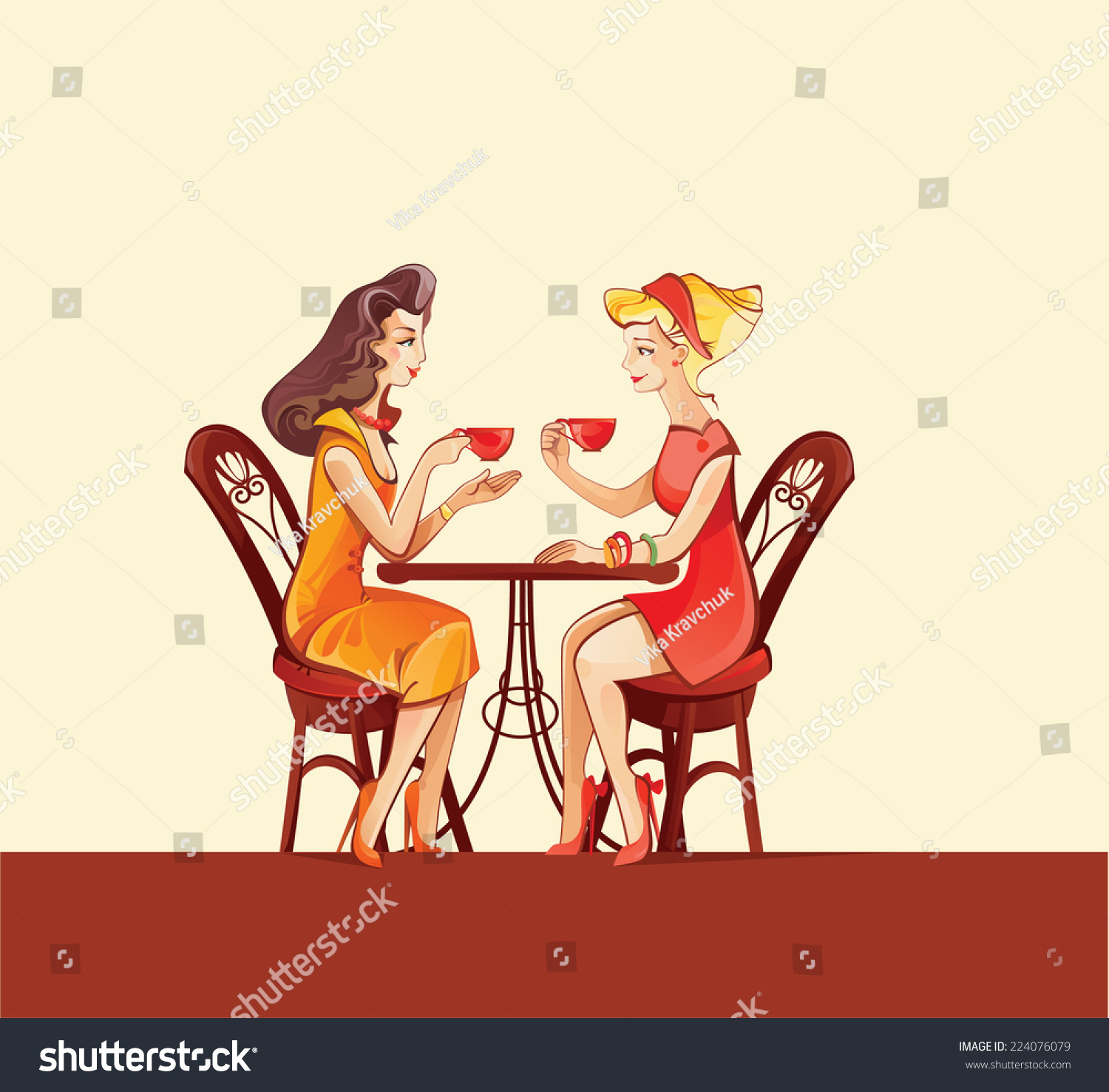 Two Girls Cafe Vector Illustrations Stock Vector (Royalty Free ...