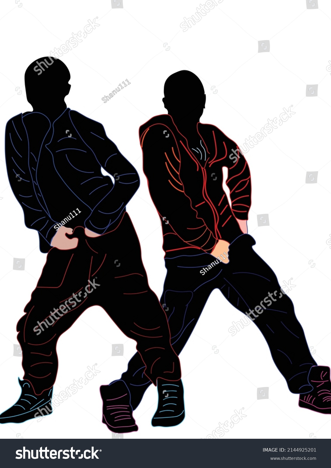 Two Guys Dancing Vector Silhouette White Stock Vector (Royalty Free ...