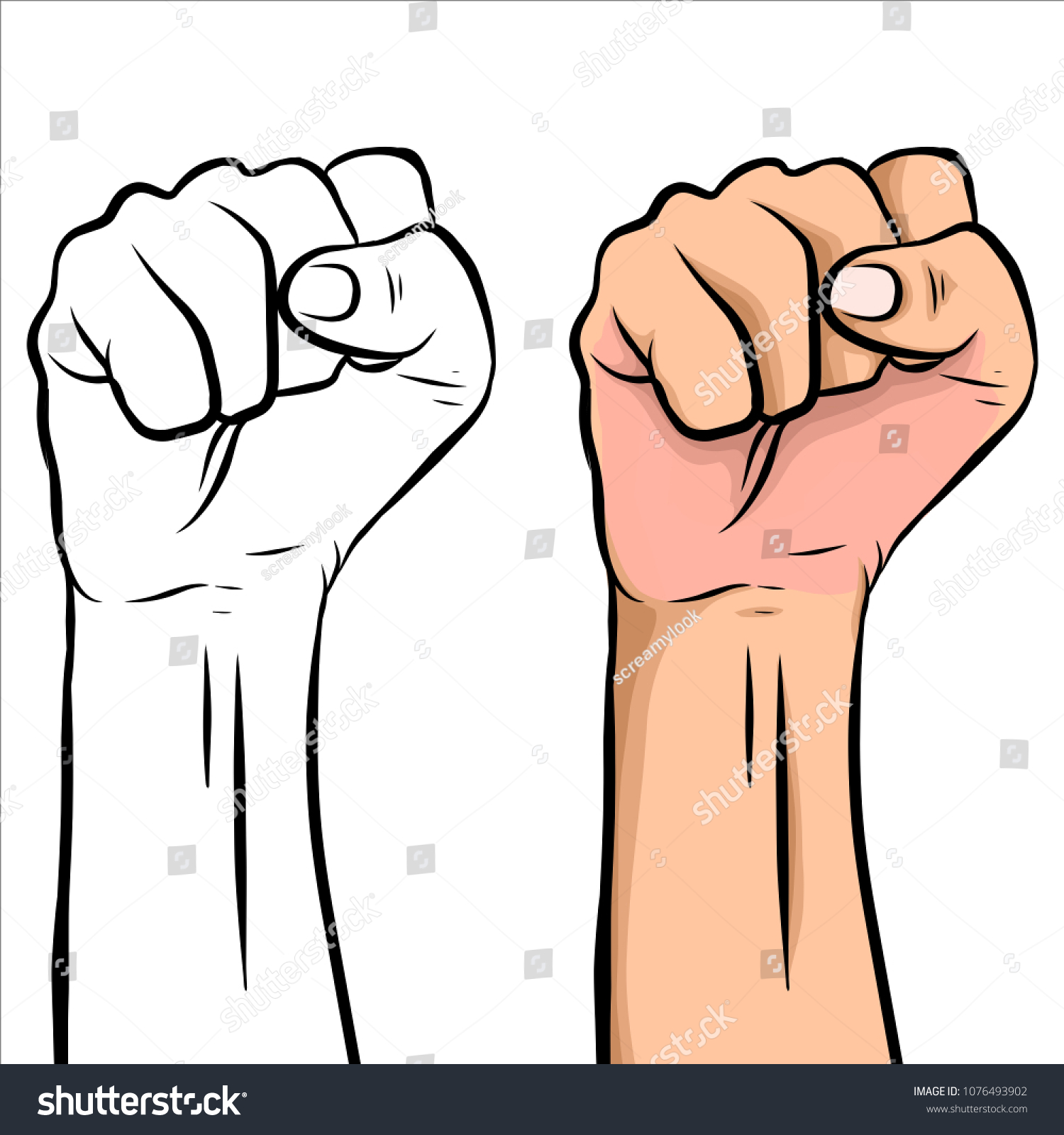 「Two Hands Clenched Vector Shapes」のベクター画像素材（ロイヤリティフリー） 1076493902 ...