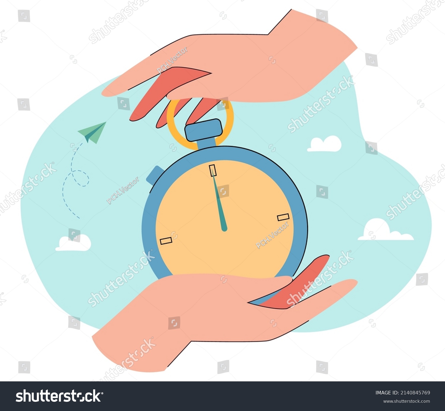 Two Hands Around Stopwatch Timer Countdown Stock Vector (Royalty Free ...
