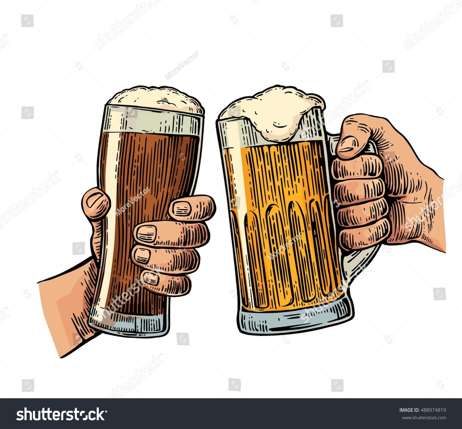Two Hands Holding Clinking Two Beer Stock Vector 488974819 Shutterstock