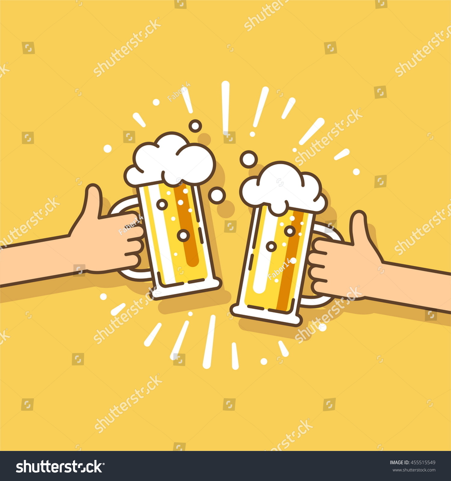 Two Hands Holding Beer Glasses Foam Stock Vector Royalty Free