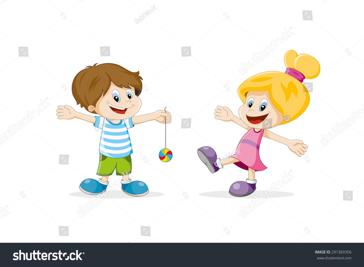 Two Happy Children Cartoon Playing Stock Vector (Royalty Free) 291369356