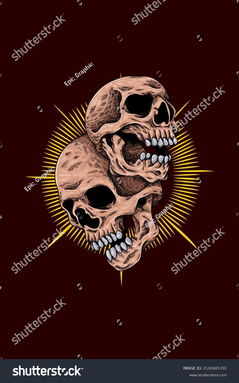 Two Head Skull Vector Illustration Stock Vector (Royalty Free ...