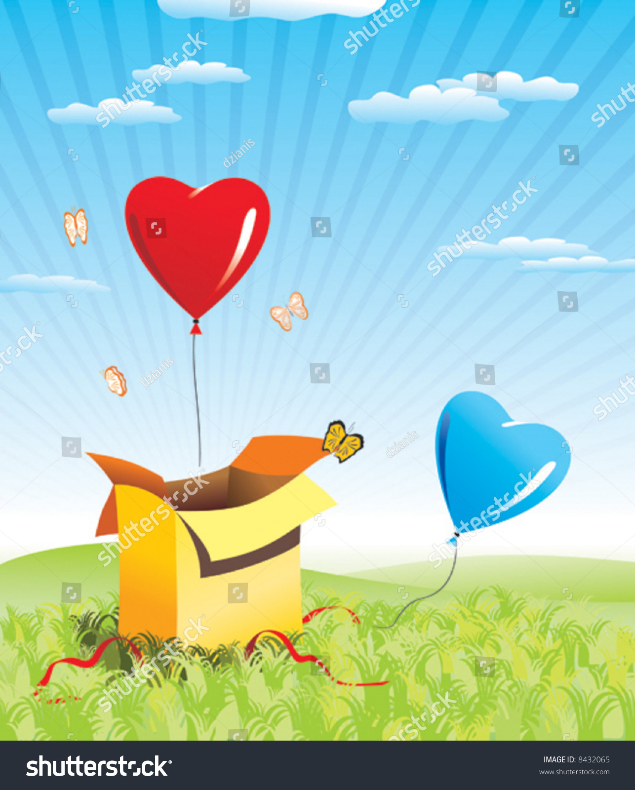 Two Hearts Fly Out Box Stock Vector (Royalty Free) 8432065 | Shutterstock