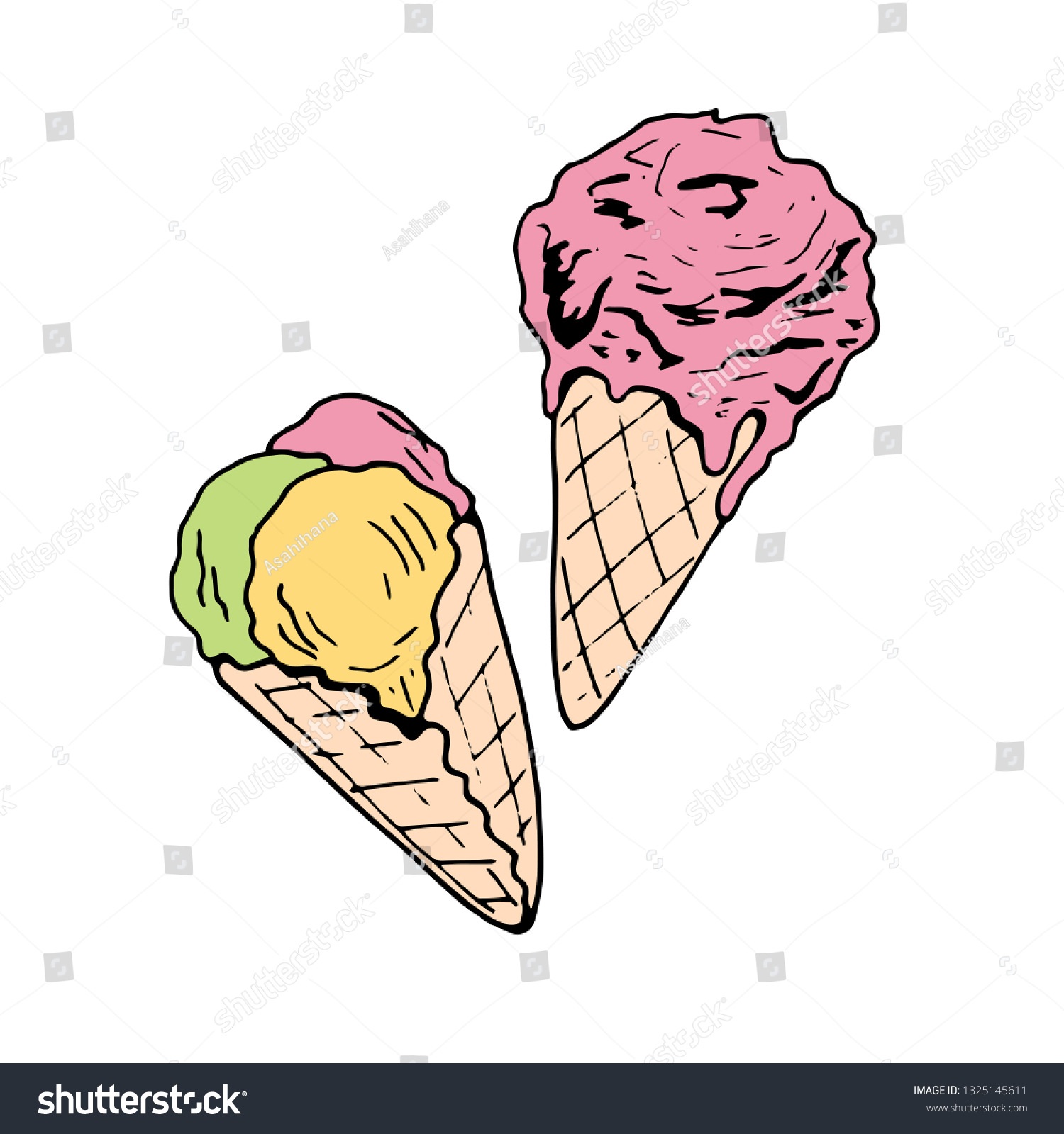 Two Ice Cream Cones Isolated Objects Stock Vector (Royalty Free ...