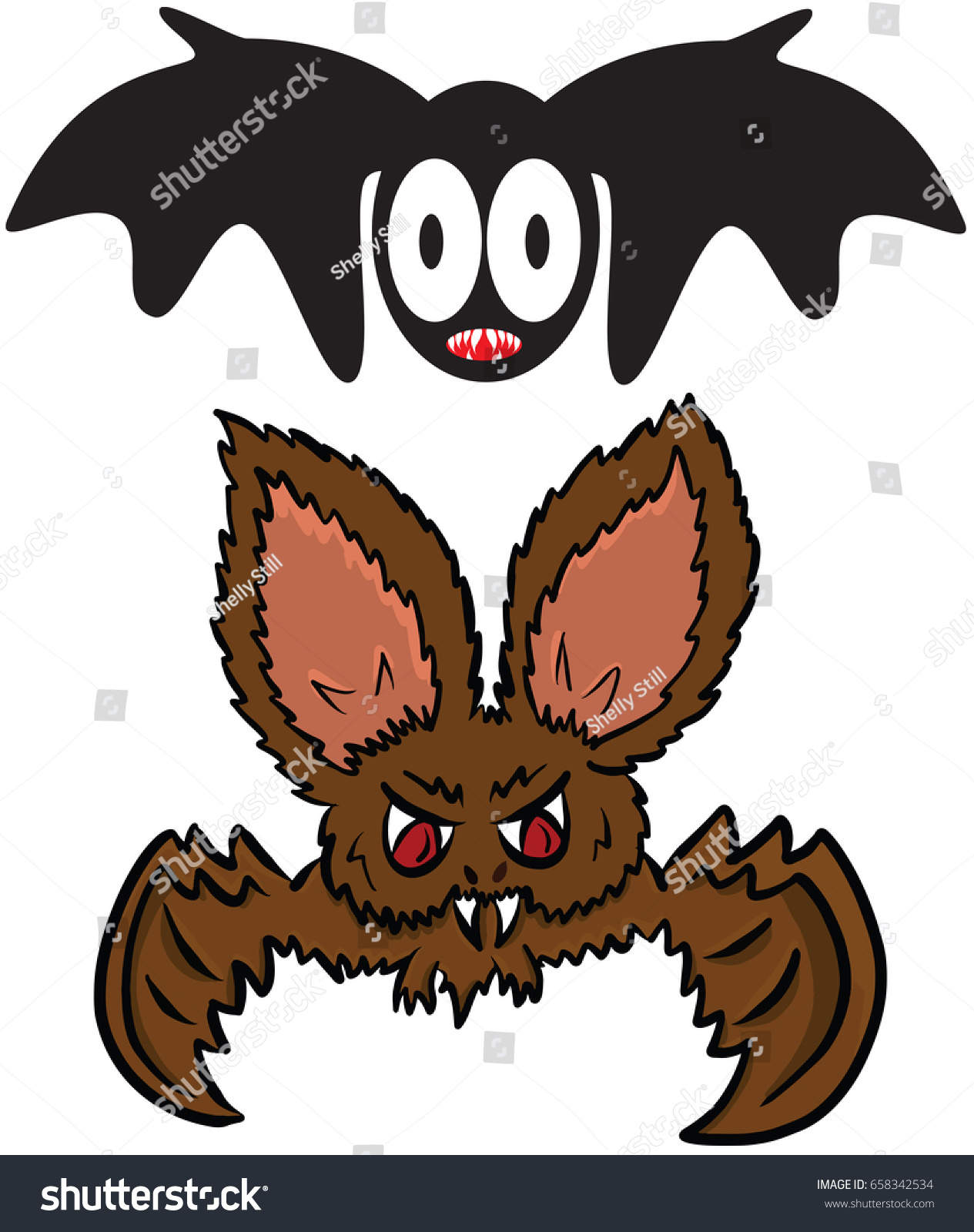 Two Illustrated Vampire Bat Vectors Stock Vector (Royalty Free) 658342534