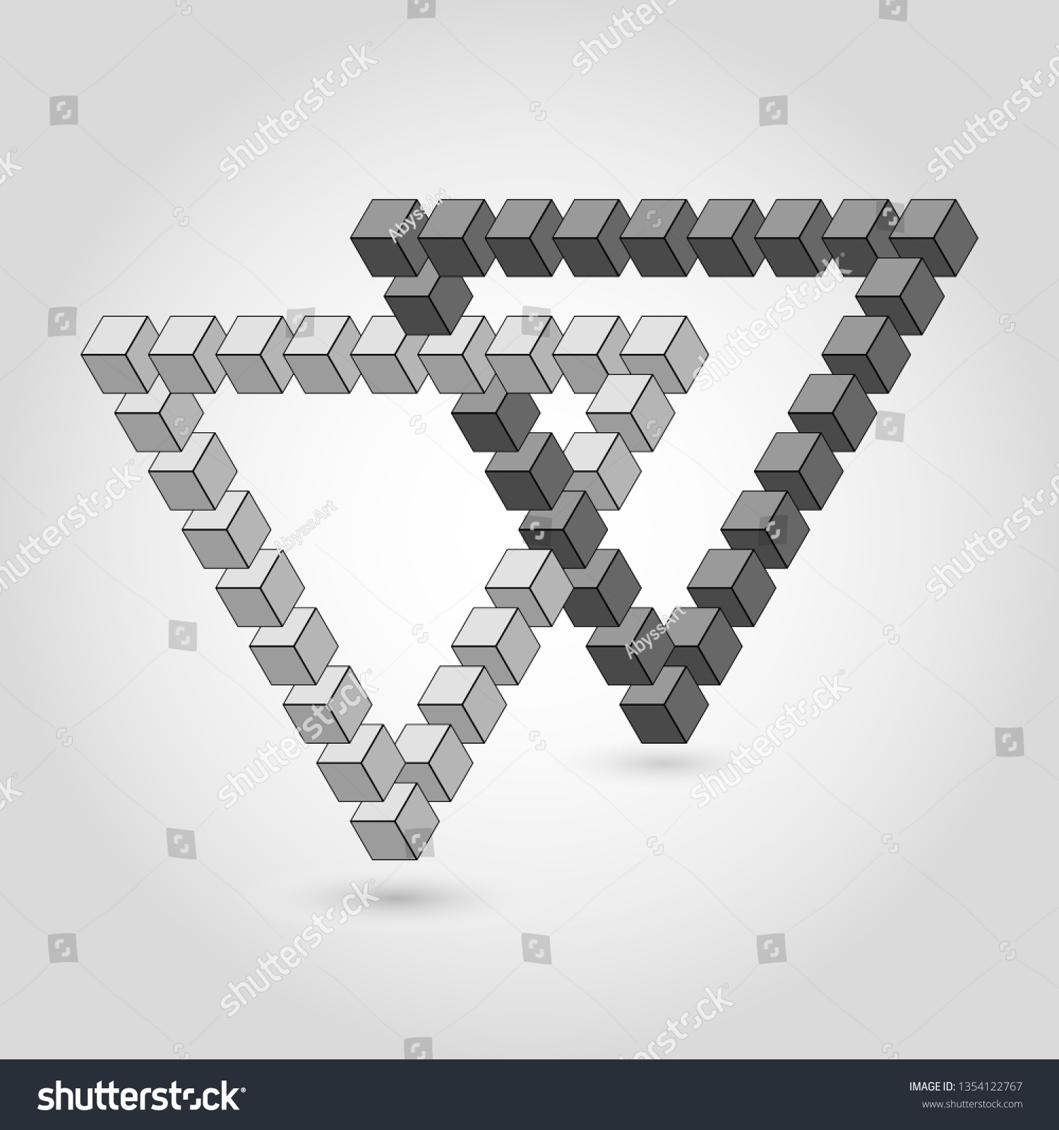 Two Intersecting Penrose Triangles Isometric Cubes Stock Vector ...
