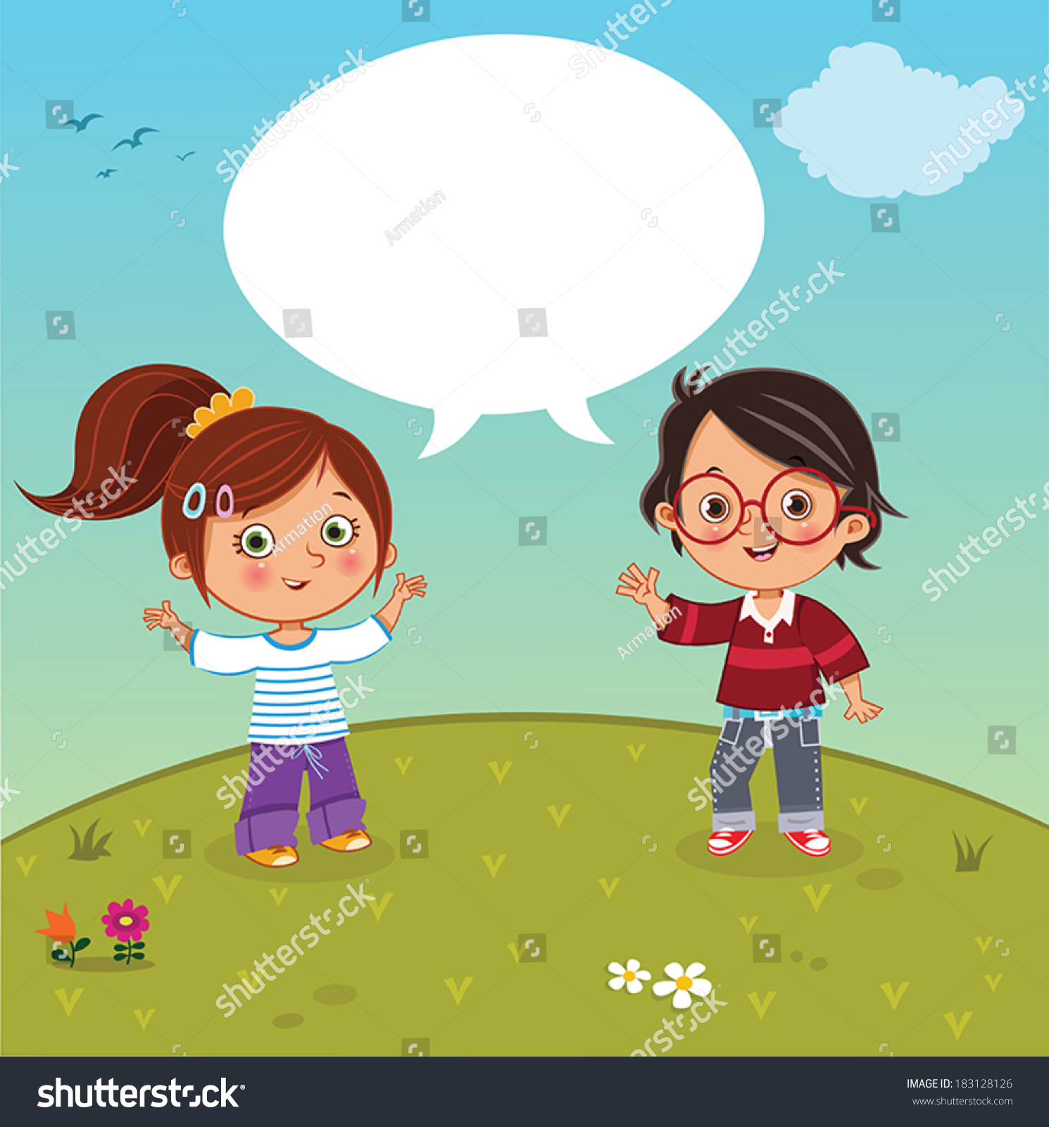 Two Kids Talking Stock Vector (Royalty Free) 183128126