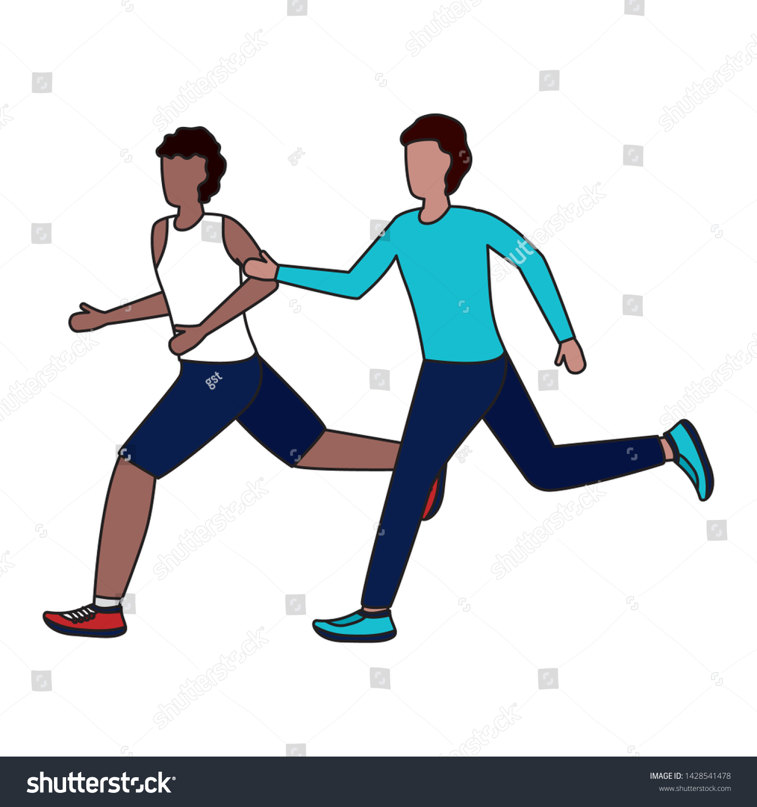 Two Men Practicing Running Activity Vector Stock Vector (Royalty Free ...