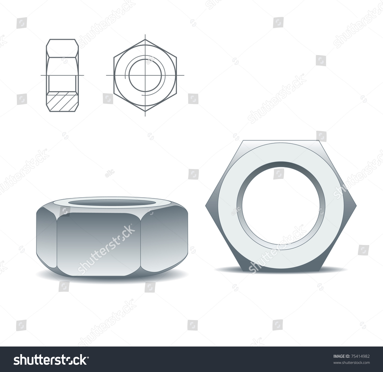 Two Metal Nuts Isolated On White Stock Vector (Royalty Free) 75414982