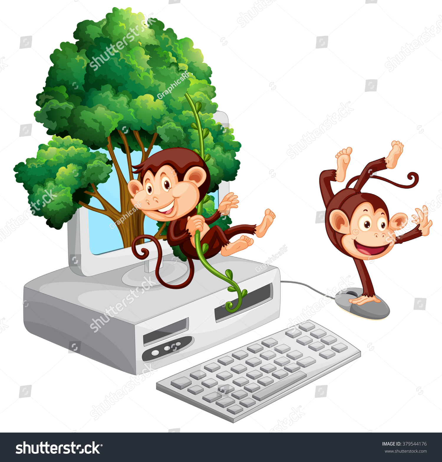 Two Monkeys On Computer Screen Illustration Stock Vector (Royalty Free ...