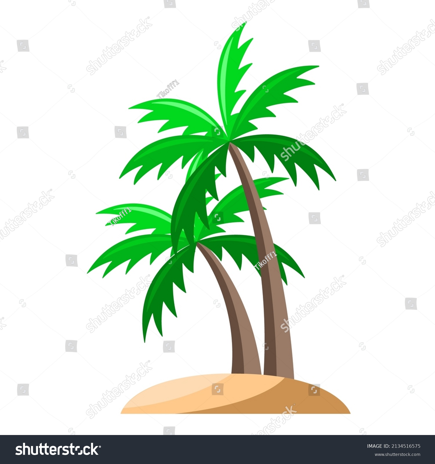 Two Palm Trees Flat Cartoon Isolated Stock Vector (Royalty Free) 2134516575