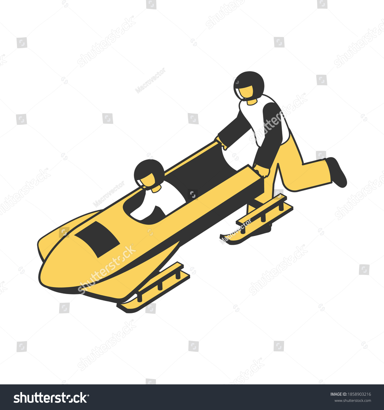 Two People Doing Bobsleigh 3d Isometric Stock Vector (Royalty Free ...