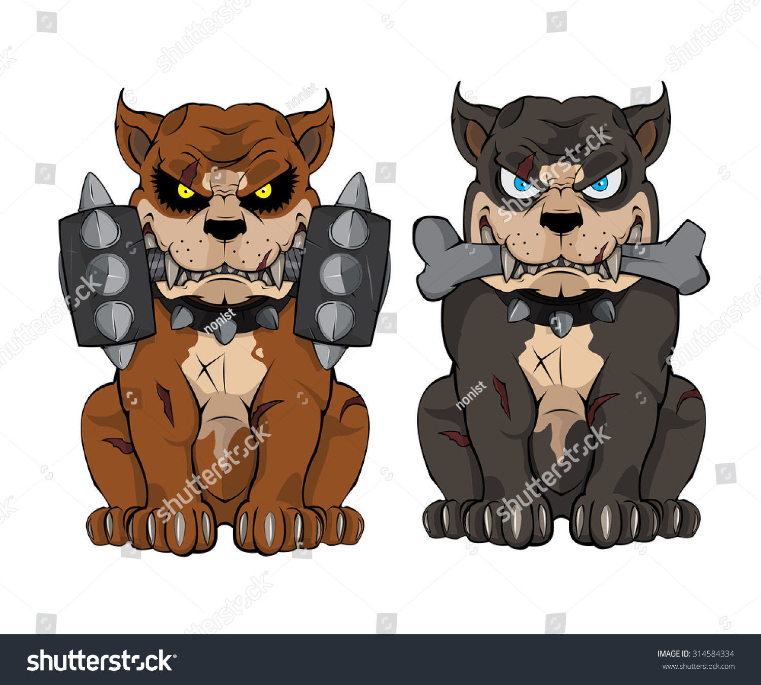 Two Pit Bull Cartoon Vector: เวกเตอร์สต็อก (ปลอดค่าลิขสิทธิ์) 314584334 ...