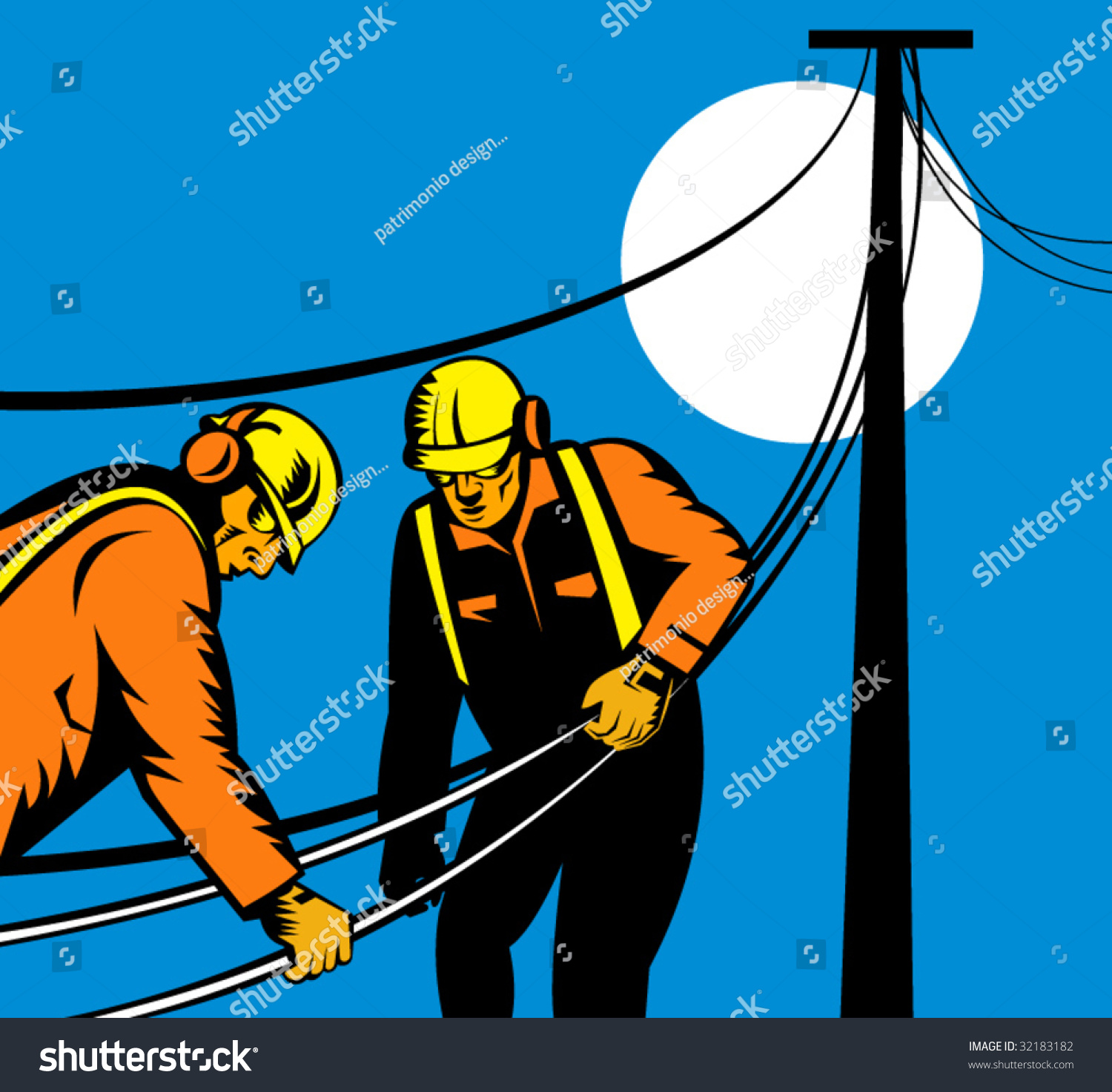 Two Power Linemen Work Stock Vector (Royalty Free) 32183182