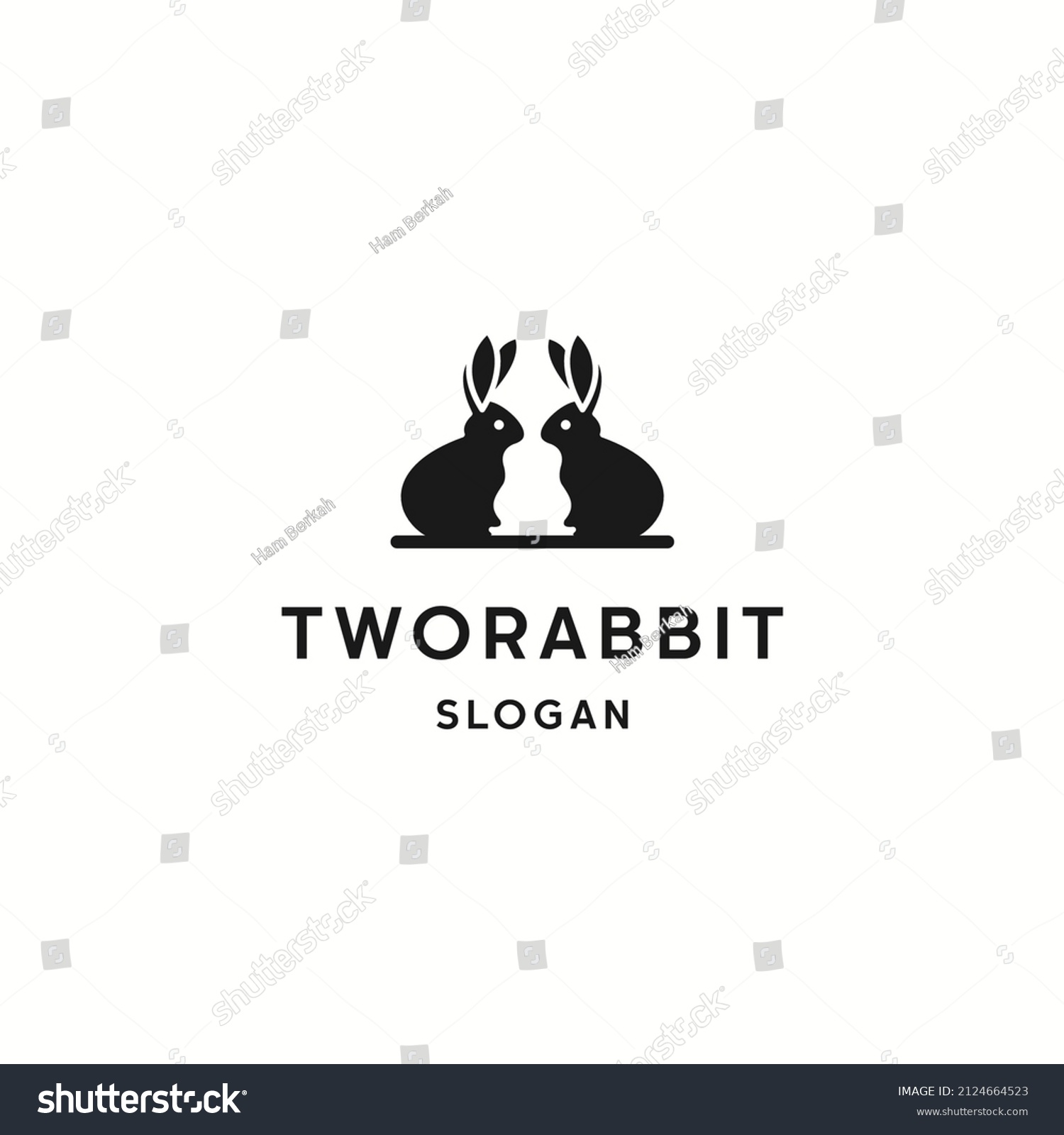 Two Rabbit Logo Icon Flat Design Stock Vector (Royalty Free) 2124664523 ...