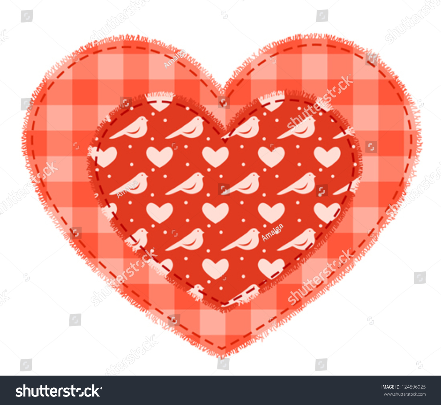 Two Red Patchwork Hearts Sewed Together Stock Vector (Royalty Free ...