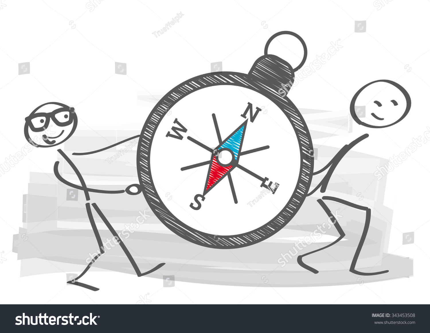 Two Stick Figures Carry Compass Stock Vector (Royalty Free) 343453508